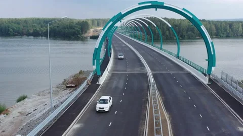 Flight under arches of new modern automo... | Stock Video | Pond5