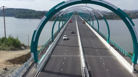 Flight under arches of new modern automo... | Stock Video | Pond5