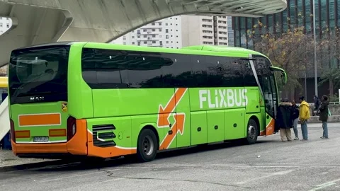 Flixbus green bus low cost road transpor... | Stock Video | Pond5