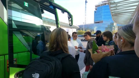 Flixbus passengers driver checking ticke... | Stock Video | Pond5