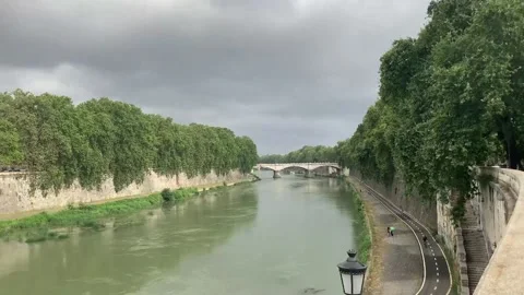 Floating bridge above Rome's Tiber bring... | Stock Video | Pond5