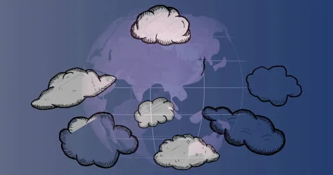 Floating cartoon clouds over world map w... | Stock Video | Pond5