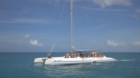 Floating in a catamaran boat in the Atla... | Stock Video | Pond5
