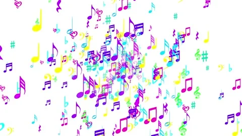 Floating colorful music notes. Exploding... | Stock Video | Pond5
