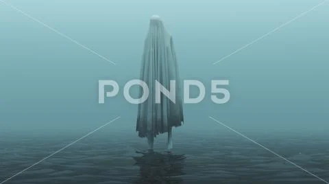 Floating Evil Spirit Over Water on a Foggy Day: Royalty Free #112654470