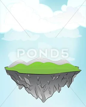 Floating land as flying island concept in sky vector illustration ...