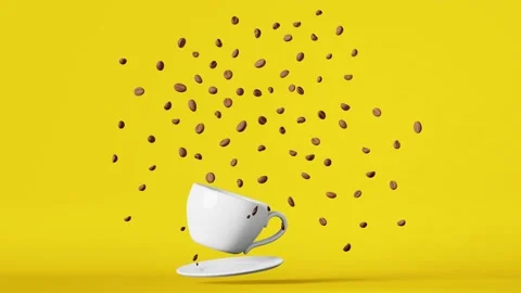 Floating porcelain coffee cup flying bea... | Stock Video | Pond5