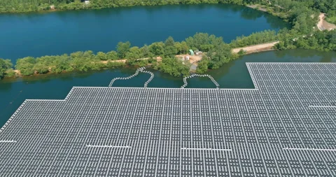A floating solar panel system with a flo... | Stock Video | Pond5