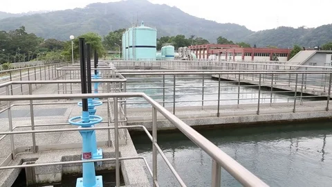 Flocculation basin process in a water tr... | Stock Video | Pond5