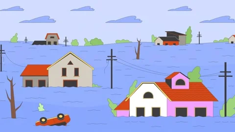 Flood natural disaster cartoon animation | Stock Video | Pond5