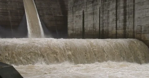 Flood Water Flows From Dam Hydroelectric... | Stock Video | Pond5