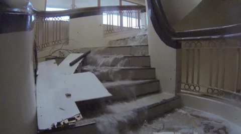 Flood Water Flows Down Staircase Typhoon... | Stock Video | Pond5