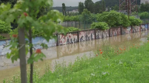 Flooded soccer field during a severe flo... | Stock Video | Pond5