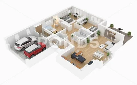 Floor plan top view. House interior isolated on white background. 3D ...