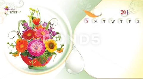 Flower Table Calendar Layout, Table Calendar Design.: Graphic #154602765