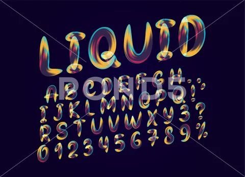 Fluid colored letter. Alphabet font of melting liquid. ~ Clip Art #104523159