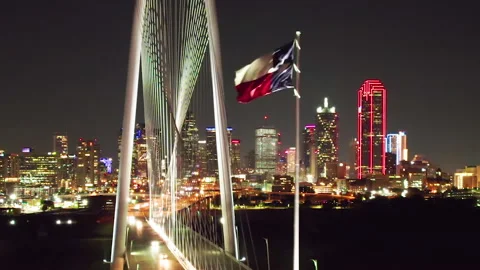 Fly by Famous Dallas Bridge and skyline ... | Stock Video | Pond5