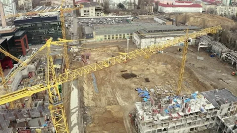Fly over the construction site. High Tow... | Stock Video | Pond5