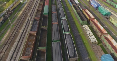 Fly over a large railway junction. Freig... | Stock Video | Pond5