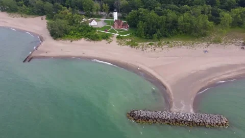 Fly over Presque Isle to witness its sun... | Stock Video | Pond5