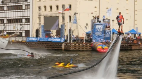 flyboard acrobatics show backflips, mast... | Stock Video | Pond5