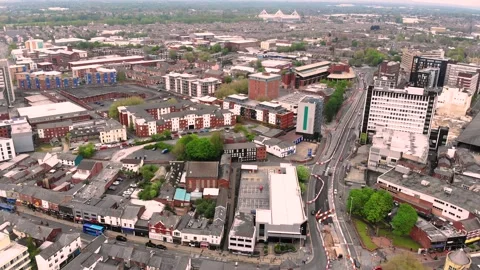 Flying above downtown Preston towards th... | Stock Video | Pond5