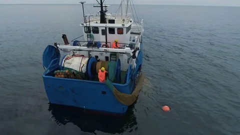 Flying Around Commercial Fishing Ship wi... | Stock Video | Pond5