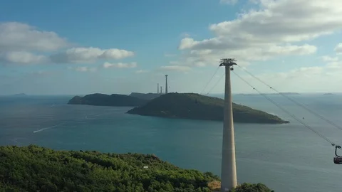 flying around huge cable car connected s... | Stock Video | Pond5