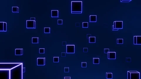 Flying blue neon cubes particles loop an... | Stock Video | Pond5