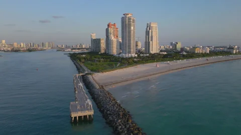 flying counter clockwise around pier at ... | Stock Video | Pond5