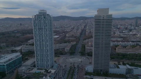 flying counter clockwise around towers i... | Stock Video | Pond5