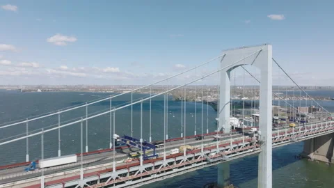 flying counter clockwise view of Throgs ... | Stock Video | Pond5