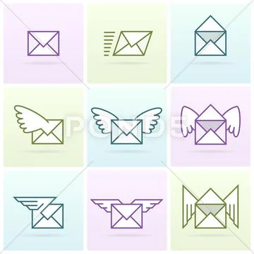 Flying email messages icon set: Graphic #33227609