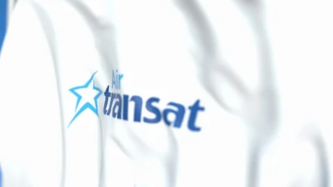 Flying flag with Air Transat logo, close... | Stock Video | Pond5