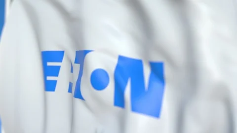 Flying flag with Eaton Corporation logo,... | Stock Video | Pond5