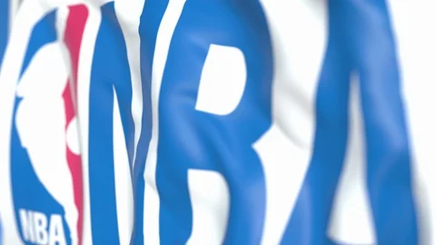 Flying flag with NBA logo, close-up. Edi... | Stock Video | Pond5