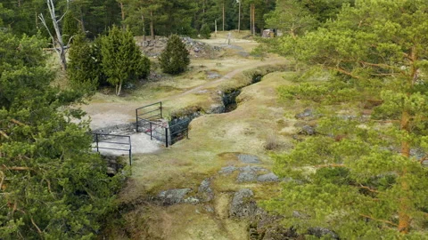 Flying forward over the trench and bunke... | Stock Video | Pond5