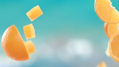Flying of Orange and Slices in Beach Bac... | Stock Video | Pond5