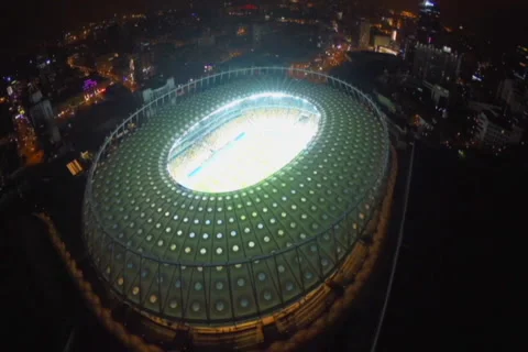 Flying over football stadium at night, c... | Stock Video | Pond5