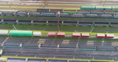 Flying over freight trains. Railroad tra... | Stock Video | Pond5