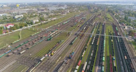 Flying over freight trains. Railroad tra... | Stock Video | Pond5
