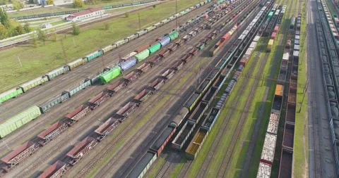 Flying over freight trains. Railroad tra... | Stock Video | Pond5