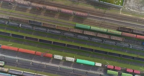 Flying over freight trains. Railroad tra... | Stock Video | Pond5