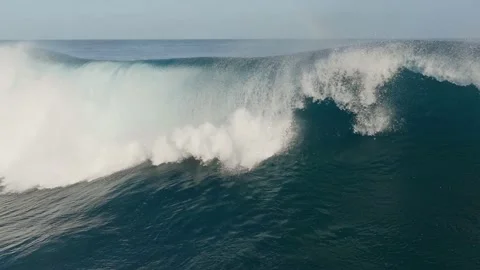 Flying over huge wave in atlantic ocean.... | Stock Video | Pond5