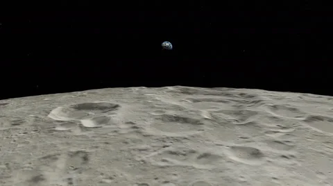 Flying over moon with rising earth. Eart... | Stock Video | Pond5
