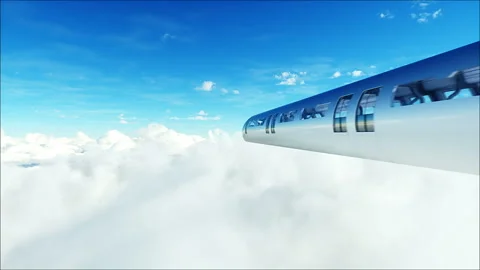 Flying passenger train in clouds. 3d peo... | Stock Video | Pond5