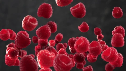 Flying of Raspberry in Dark Kitchen Back... | Stock Video | Pond5