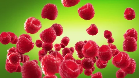 Flying of Raspberry in Green Background | Stock Video | Pond5