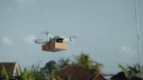 flying on a sky delivery drone with hold... | Stock Video | Pond5