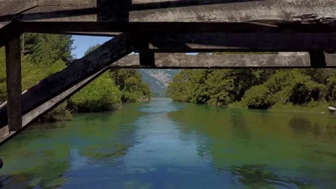Flying under the bridge on river, route ... | Stock Video | Pond5